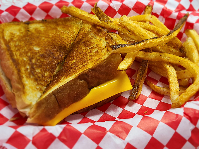 The humble grilled cheese—perfected. That golden-brown exterior isn't just cooked—it's been carefully coaxed to crispy perfection.