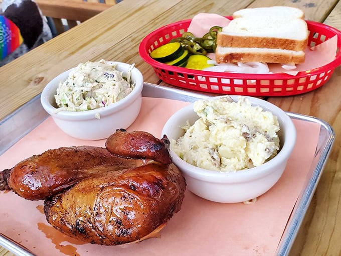 Half chicken with sides that aren't afterthoughts. That bird didn't die in vain&mdash;it died heroically, for your taste buds.