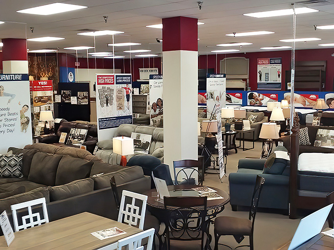 The wide, inviting aisles make furniture shopping feel less like an endurance sport and more like a pleasant Saturday afternoon activity.