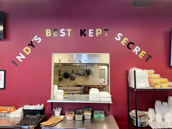 "Indy's Best Kept Secret" isn't just wall decor&mdash;it's truth in advertising. The kitchen window offers a glimpse into where the magic happens.