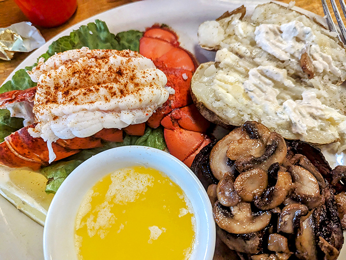 Ocean meets land in this plate of decadence&mdash;lobster tail glistening with butter alongside mushrooms that didn't sacrifice their lives in vain.