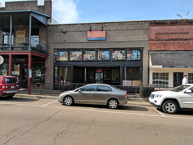 McEwen's brick fa&ccedil;ade and colorful windows hint at the culinary creativity happening inside this Oxford dining institution.