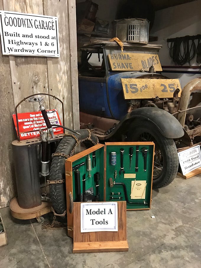 The Model A tool display shows the mechanical know-how once required of every driver &ndash; no roadside assistance apps in those days!