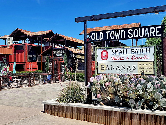 Old Town Square combines shopping and sipping with desert-appropriate landscaping &ndash; those prickly pears aren't just for show.