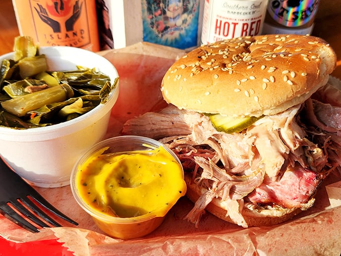 This isn't just a sandwich&mdash;it's architecture. Pulled pork piled high with just enough sauce, proving that sometimes more is exactly right. 