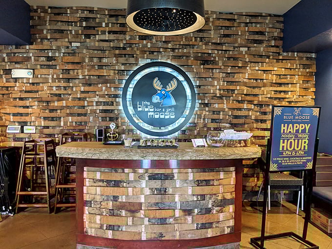 The host station's stone-and-wood aesthetic says "we're casual" while the craftsmanship whispers "but we care about details."