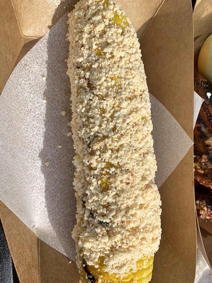 Not your childhood corn on the cob. This elote has graduated with honors from the school of street food excellence, wearing its cotija like a well-earned cap.