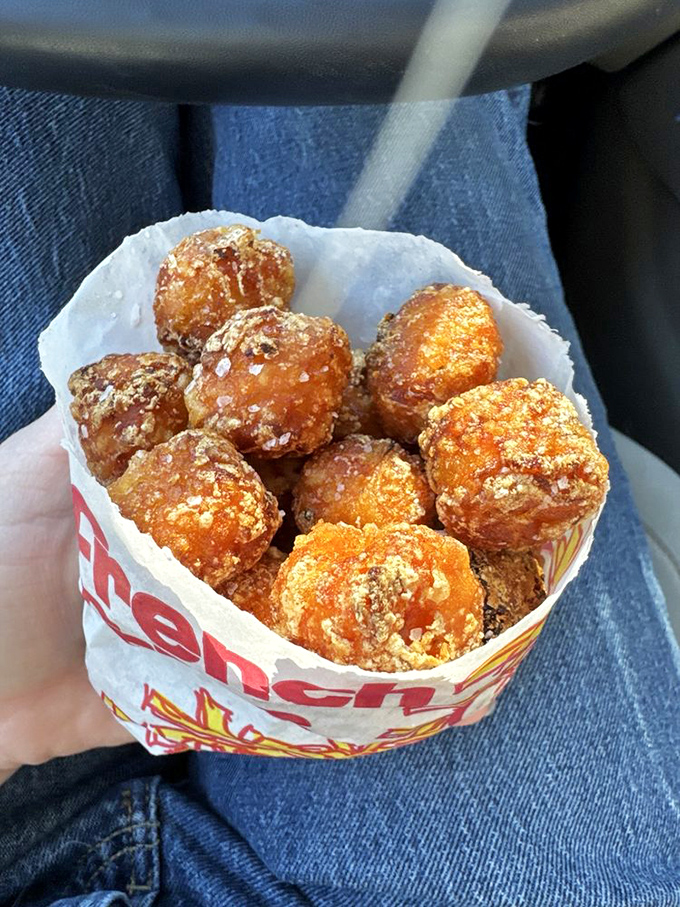 Sweet potato tots that look like little golden nuggets of happiness. Crispy outside, pillowy inside&mdash;the perfect companion to any sandwich.
