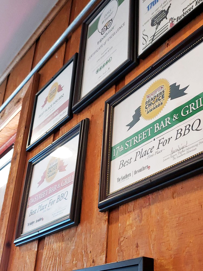 Not just participation trophies here&mdash;these walls showcase serious BBQ credentials earned through decades of smoke, sweat, and secret rubs.