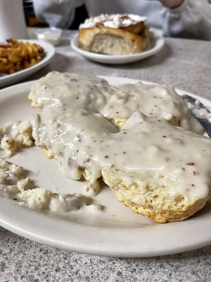 Biscuits and gravy that don't mess around&mdash;this plate delivers the kind of comfort that usually requires a prescription or a therapist.