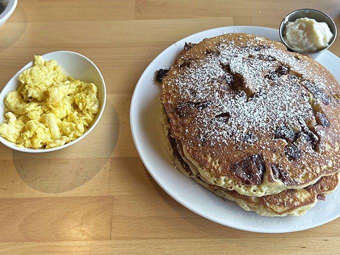 Chocolate chip pancakes with a side of scrambled eggs &ndash; the breakfast equivalent of bringing both a date and a wingman.