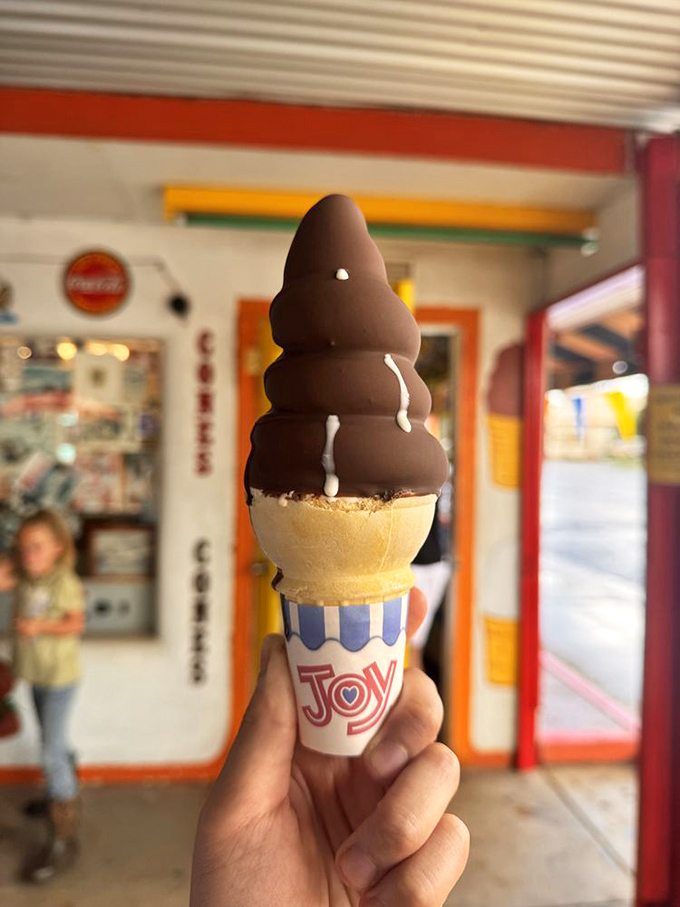 Ice cream architecture at its finest&mdash;a chocolate-dipped cone that demands to be photographed before the Arizona sun gets any ideas.