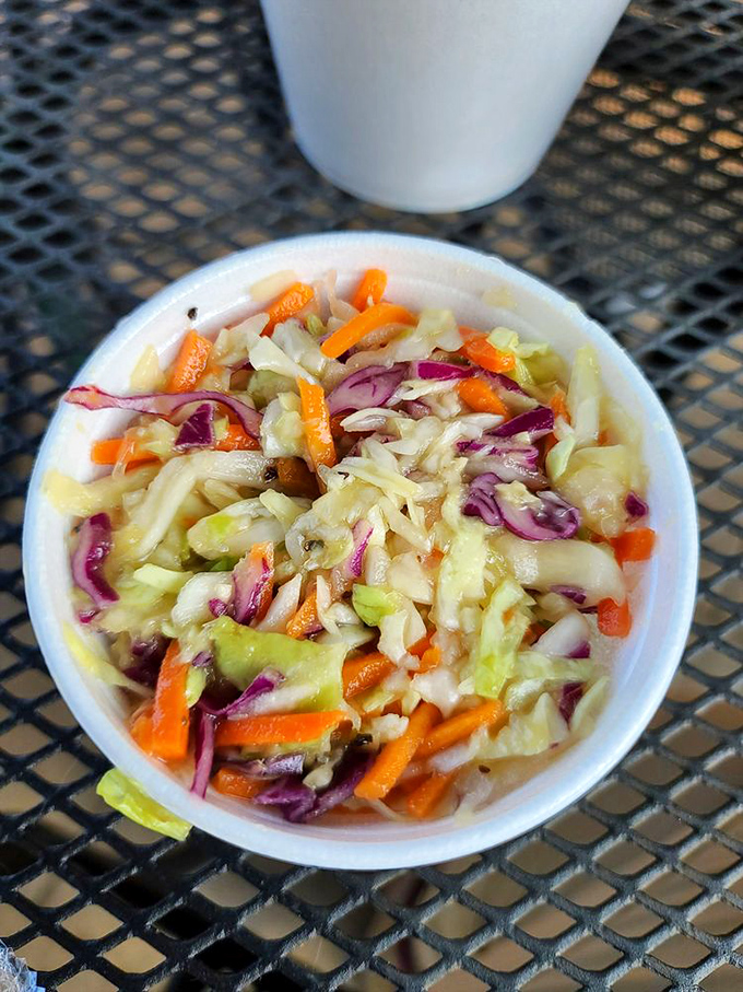 Cole slaw: the unsung hero of BBQ plates everywhere, cutting through richness like a refreshing breeze on a smoky day.
