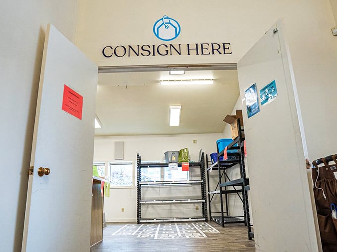"Consign Here" beckons like a portal to fashion afterlife&mdash;where your neglected clothes find new purpose.