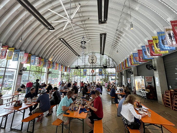 The biergarten in full swing&mdash;where the only thing more abundant than the beer is the sound of people having an actually good time.