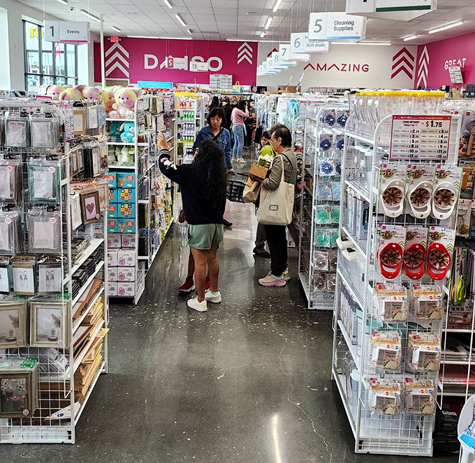 Shoppers navigate the wonderland of affordable treasures, each with that "I didn't know I needed this until now" look in their eyes.