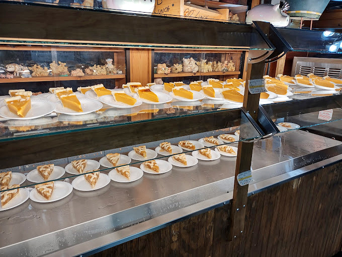 The dessert case that crushes willpower &ndash; rows of golden pies waiting to test your "I couldn't eat another bite" declarations.
