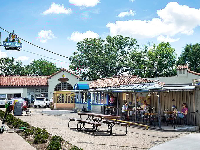 The outdoor view captures Leo's in its natural habitat &ndash; a beloved local institution where regulars and newcomers mingle over mouthwatering meals.