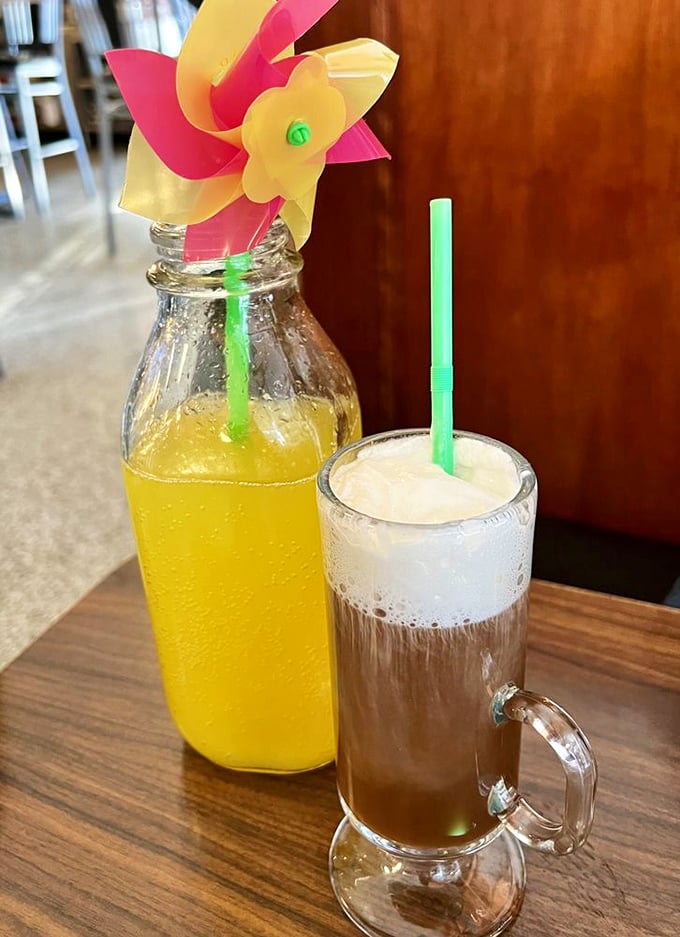 Morning beverages with a pinwheel garnish that's bringing carnival joy to your coffee date. Childhood nostalgia meets adult refreshment.
