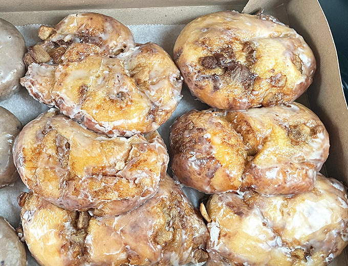Box of happiness! These apple fritters aren't just pastries—they're edible therapy, guaranteed to improve any morning or rescue the most challenging afternoon.