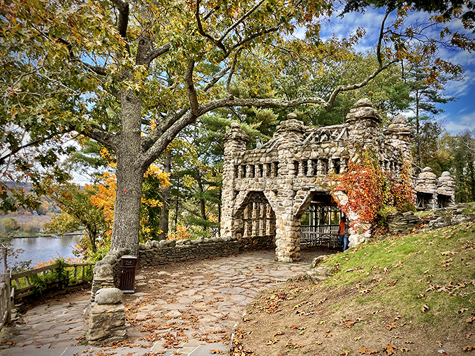 Stone archways frame breathtaking views of the Connecticut River Valley, creating picture-perfect moments that seem designed for Instagram before Instagram existed.