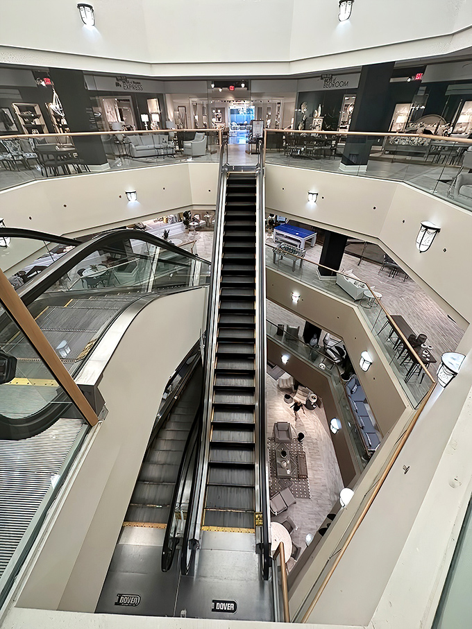 Multi-level magnificence with escalators that transport you between floors of furniture fantasies.
