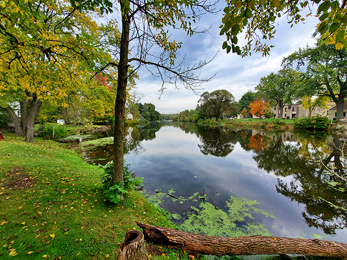 Cedar Creek's mirror-like surface doubles the autumn color show. Nature's two-for-one special that no Black Friday deal can match.