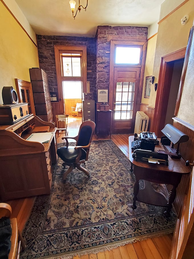 This office space, with its vintage typewriter and telephone, makes your work-from-home setup look positively futuristic by comparison.