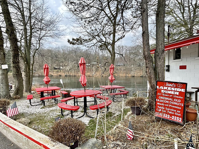 Lakeside isn't just a name - it's a promise. Those red picnic tables might be the most honest dining experience in all of Connecticut.