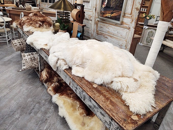 Luxurious sheepskin rugs that look like they've been waiting for someone brave enough to walk barefoot on cloud nine.