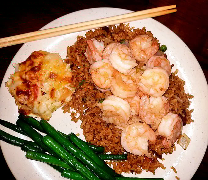 Shrimp and fried rice&mdash;a classic pairing that's like the Fred Astaire and Ginger Rogers of buffet selections, dancing perfectly together on the plate.