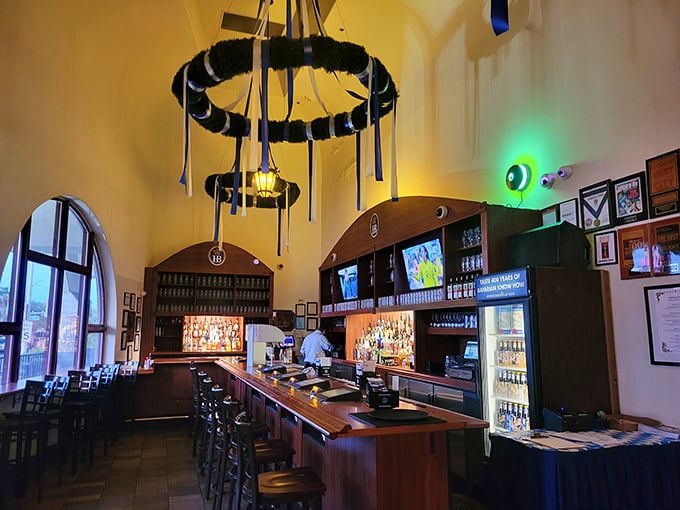 The bar's vaulted ceiling and rich wood tones create an atmosphere that's part cathedral, part tavern&mdash;a spiritual experience either way.