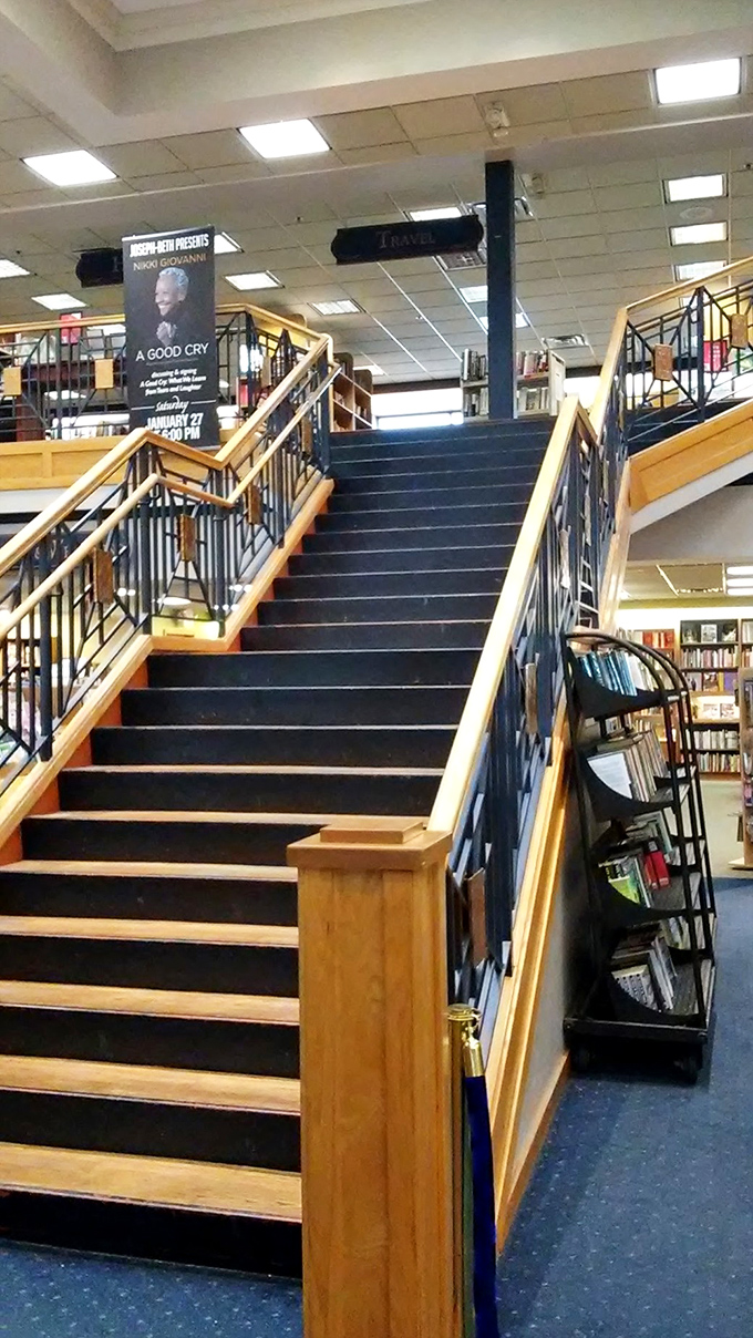 These stairs don't just connect floors &ndash; they're a portal between literary worlds, with author events advertised like coming attractions.