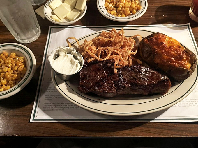 This plate tells you everything you need to know about priorities: steak front and center, with sides that know their supporting role perfectly.