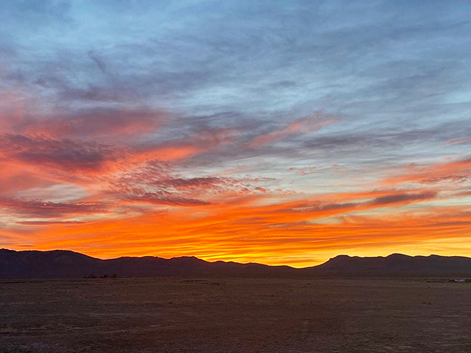 Nature puts on the ultimate show as sunset paints the Nevada sky in impossible colors. The castle's royal residents enjoy this spectacular view every evening.
