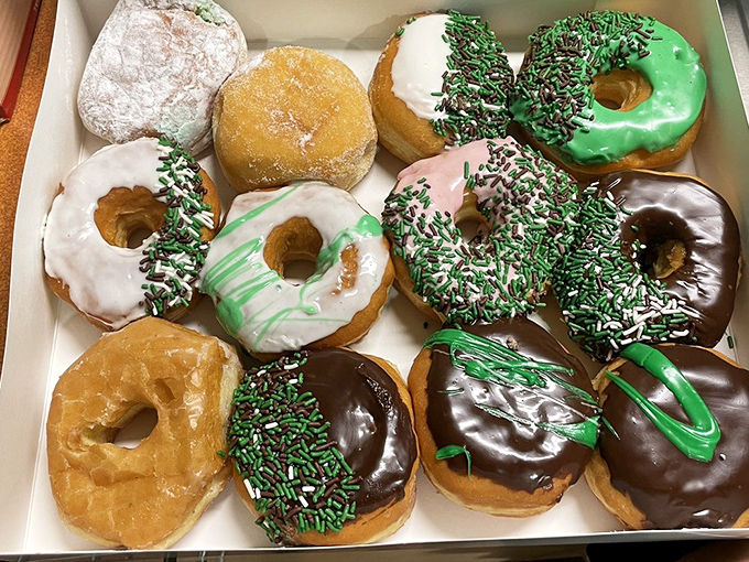 These holiday-themed donuts prove that food can be festive without requiring a second mortgage or culinary degree. 