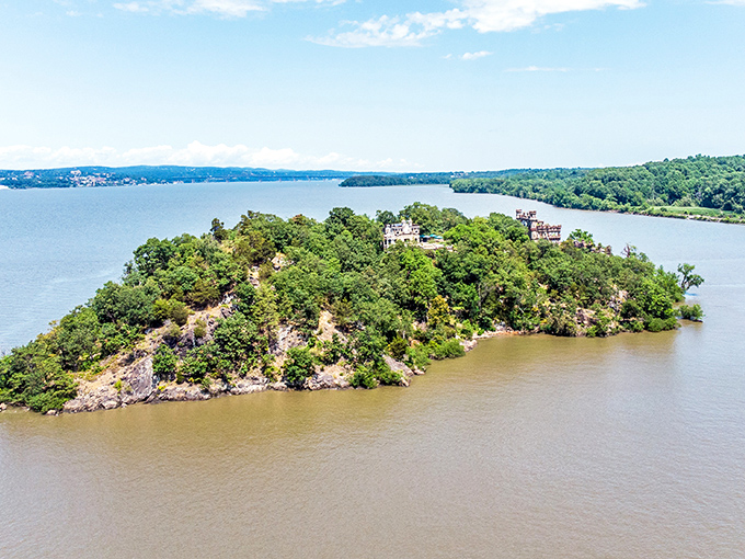 From above, the island reveals its perfect positioning in the Hudson&mdash;a strategic spot for both military storage and breathtaking views.
