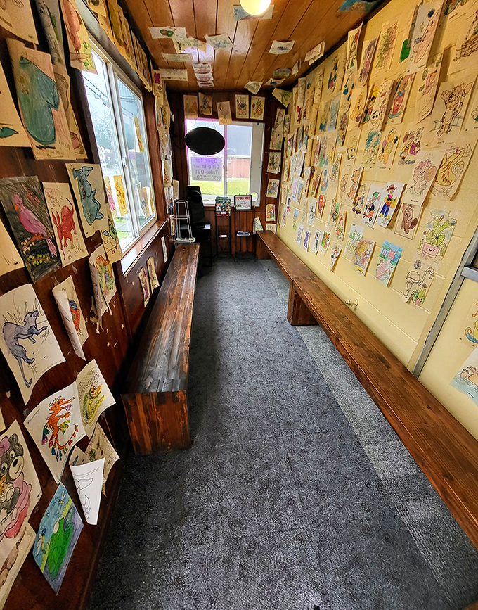 The waiting area's walls showcase children's artwork &ndash; proof that Gateway has fed generations of Portland families their morning fuel.