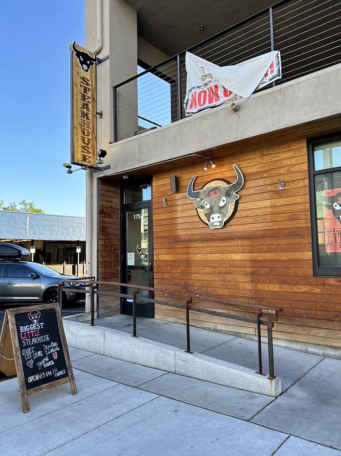 That bull isn't just decoration—it's a promise of the primal satisfaction waiting inside this modern Reno gem.