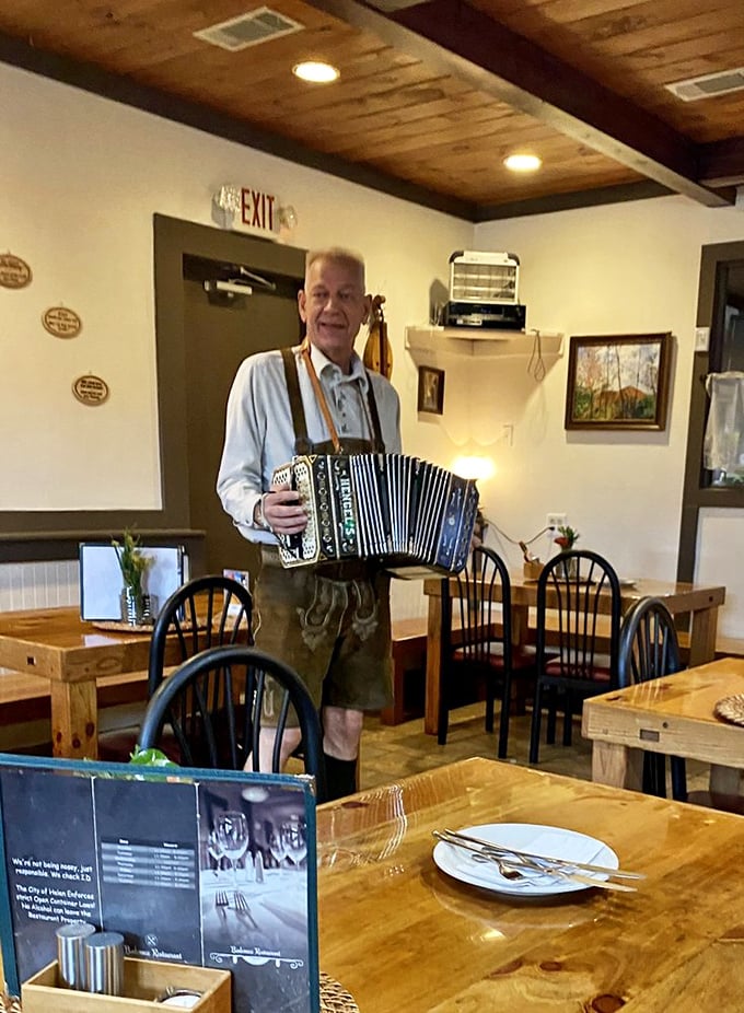 Live accordion music that doesn't just set the mood&mdash;it transports you. No need for a plane ticket when you've got authentic tunes with your schnitzel.