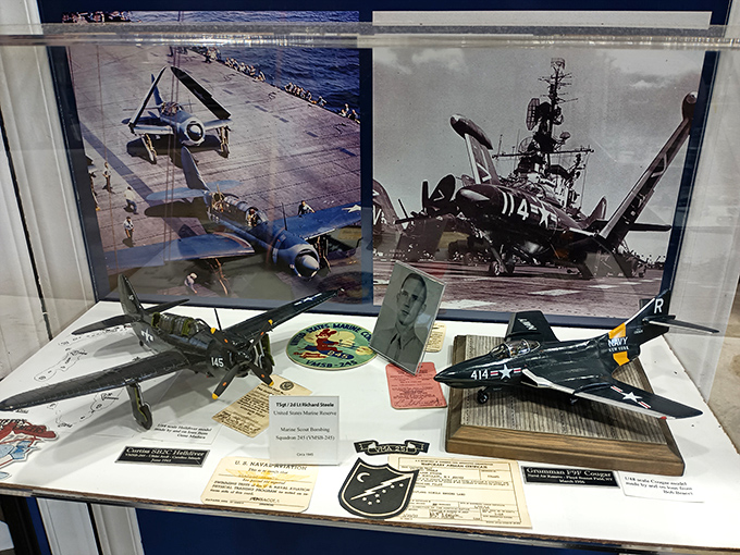 This display case tells stories of heroism through miniature aircraft models and vintage photographs. History in bite-sized pieces, perfect for curious minds.