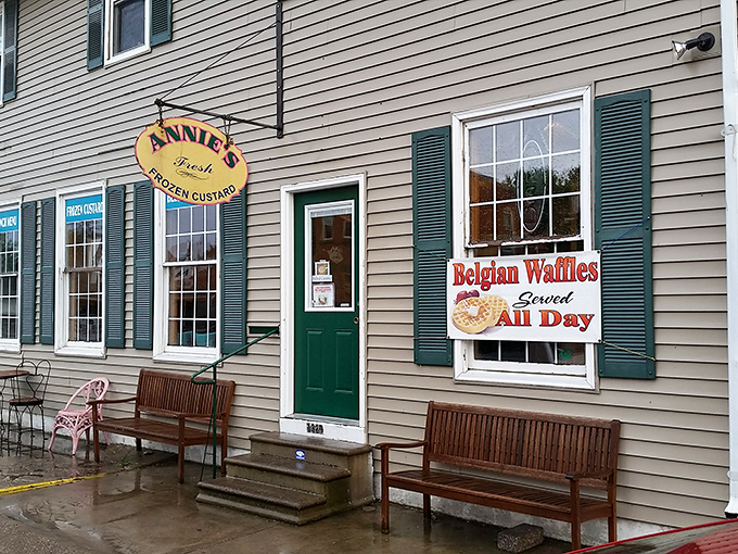 Annie's promises Belgian waffles "All Day," three magical words that rival "I love you." The benches outside invite you to savor frozen custard while watching the world pass by.