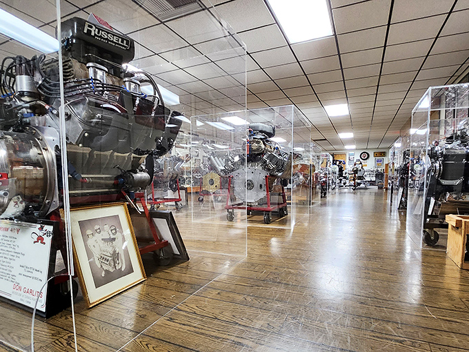 Engine alley&mdash;where horsepower is measured in hundreds and the clear protective barriers are all that separate you from mechanical masterpieces.