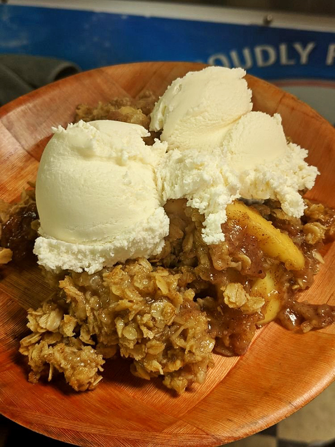 Apple crisp with ice cream melting into the warm crevices&mdash;the kind of dessert that makes you consider ordering a second before finishing the first.