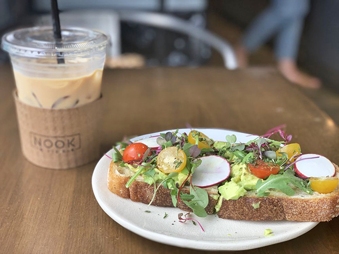 Proof that coffee shops aren't just about sweet treats. This gorgeously assembled toast could make a convincing argument for vegetables at breakfast.