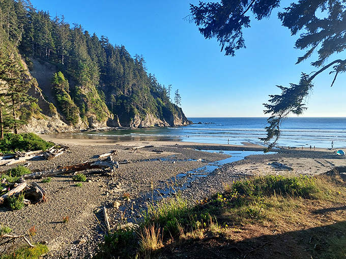 Low tide reveals the beach's hidden personality&mdash;a vast expanse where footprints become temporary art until the sea reclaims its canvas.