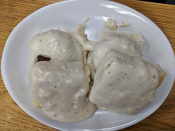 Biscuits smothered in gravy that your grandmother would approve of. Comfort food that wraps around you like a warm hug on a chilly morning.