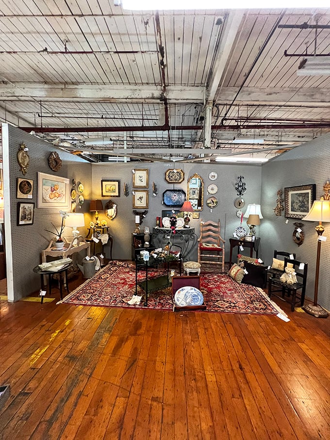 Vendor booths curated with the precision of museum exhibits. That oriental rug isn't just decoration&mdash;it's the stage for a domestic drama of objects.