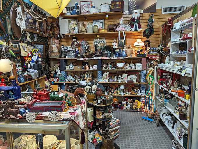 Tools that built America line these shelves with workmanlike precision. Craftsmen of yesteryear would nod approvingly at this collection