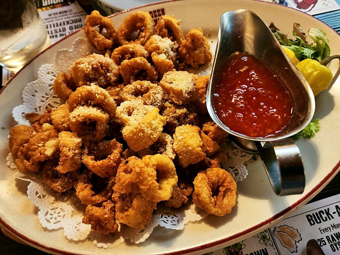 Calamari so perfectly golden and crisp, it makes you wonder why we bother eating anything else. The marinara's just showing off at this point.